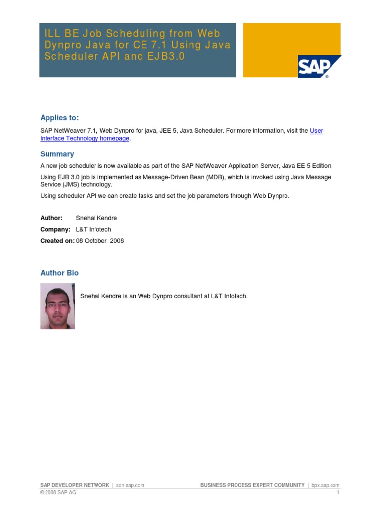 Job Scheduling From Web Dynpro Java For CE 7.1 Using Java Scheduler API and EJB3.0 | PDF ...