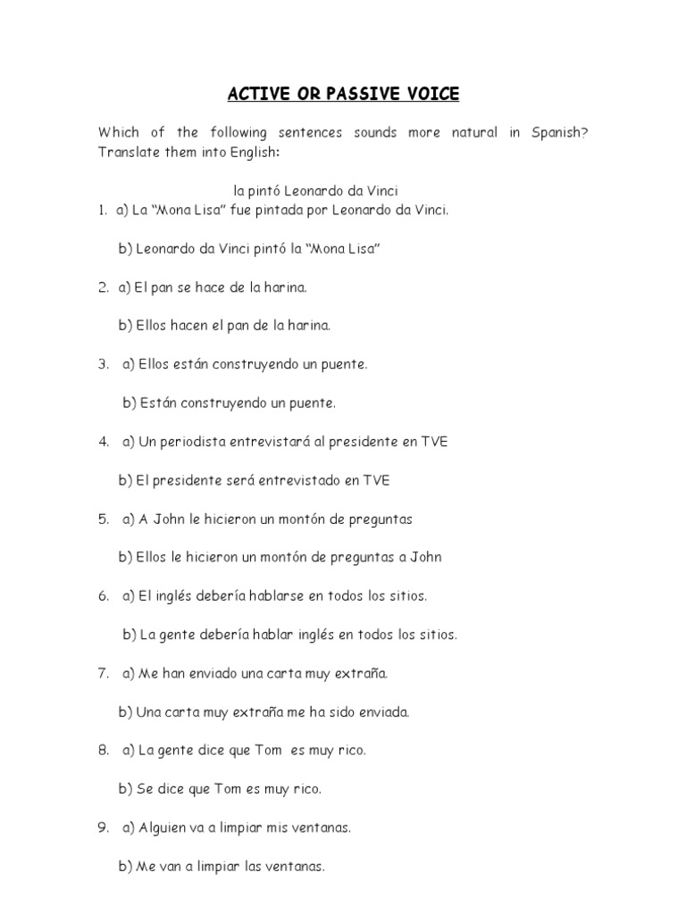 Voz Activa vs. Pasiva en Español | PDF