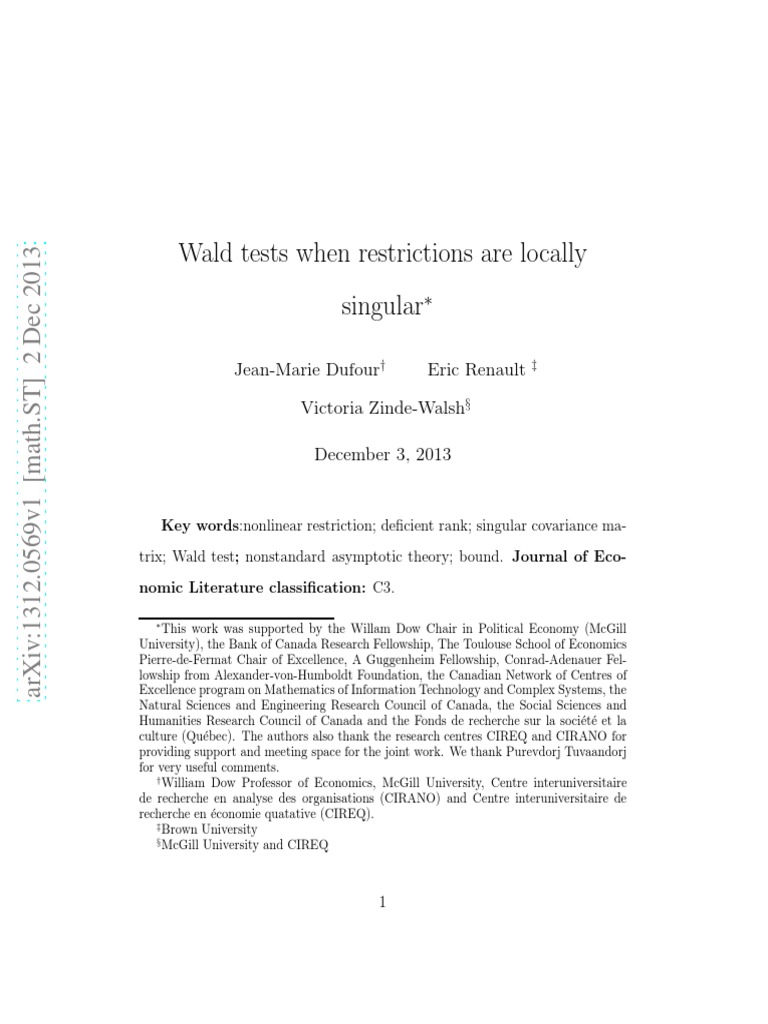 Wald Tests When Restrictions Are Locally Singular | PDF | Determinant ...