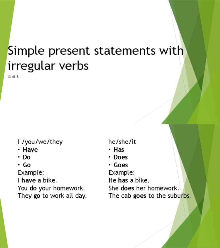 Irregular Verbs in Simple Present Statements | PDF | Self-Improvement