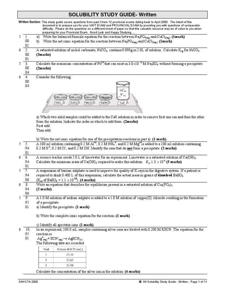 Chemistry 12 - Solubility Written Prov | PDF | Precipitation (Chemistry ...