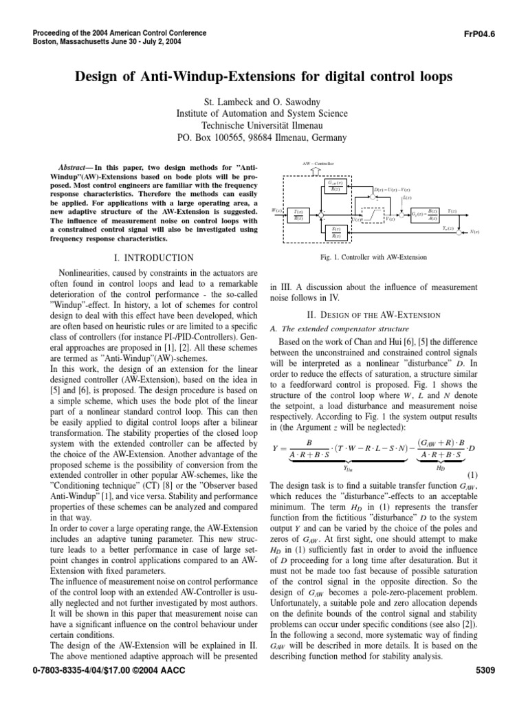 Design of Anti-Windup-Extensions For Digital Control Loops | Download ... Design of Anti-Windup-Extensions For Digital Control Loops | Download ...