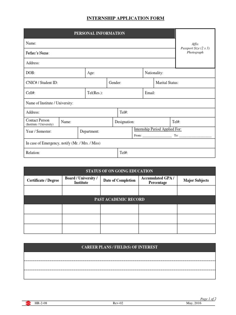 Internship Application Form Details | PDF | Career & Growth