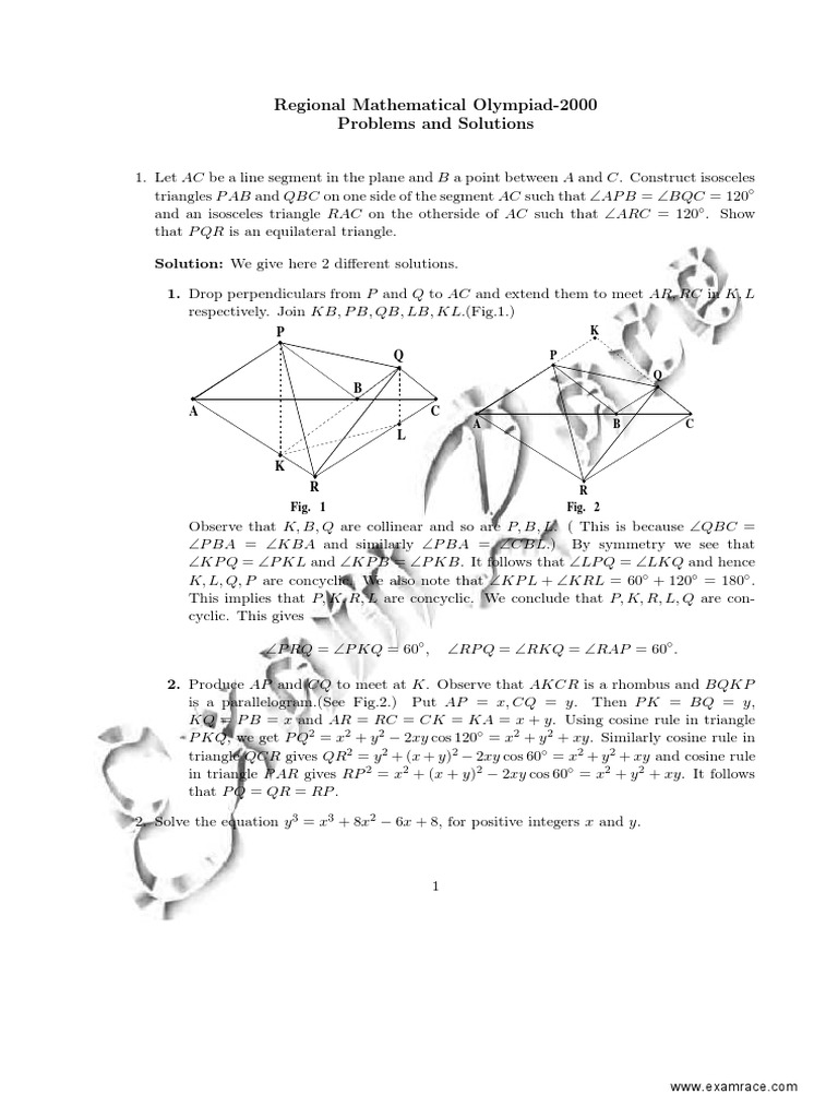 Regional Mathematical Olympiad-2000 Problems and Solutions | PDF ...