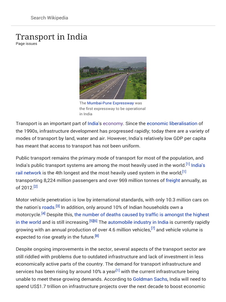 Transport in India - Wikipedia, The Free Encyclopedia | PDF ...