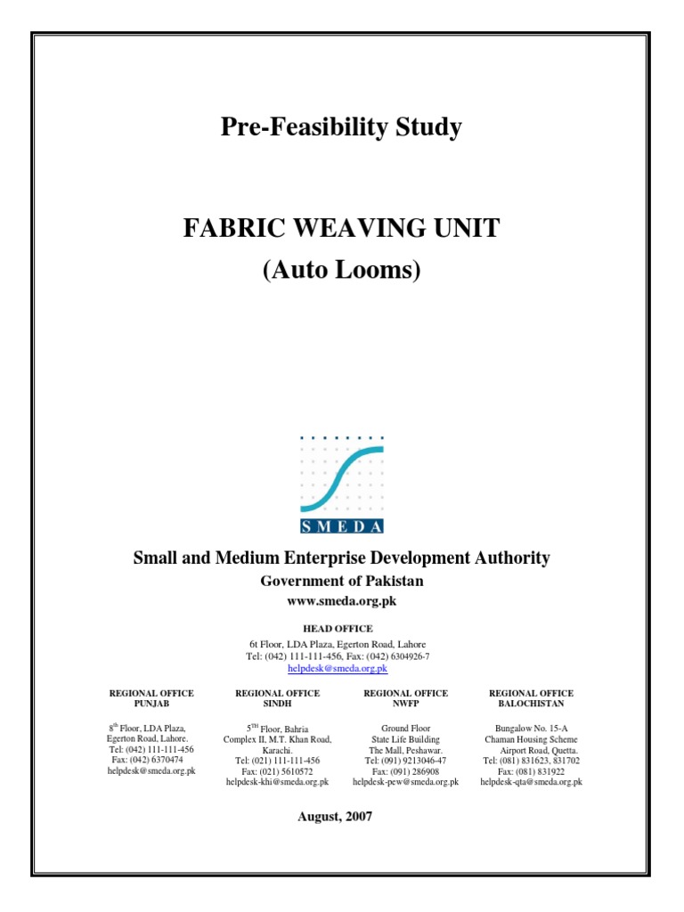 Fabric Weaving Unit Pre-Feasibility Study | PDF | Weaving | Expense
