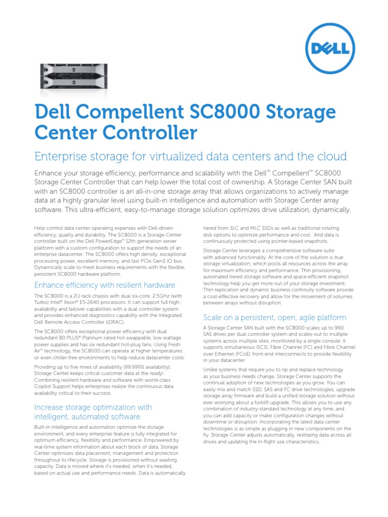 Dell Compellent SC8000 Storage Center Controller | PDF | Data Center ...