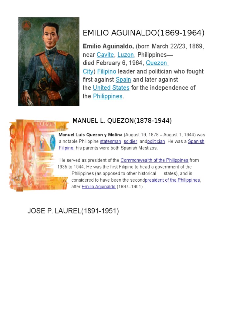 Emilio Aguinaldo, (Born March 22/23, 1869 | Download Free PDF ...