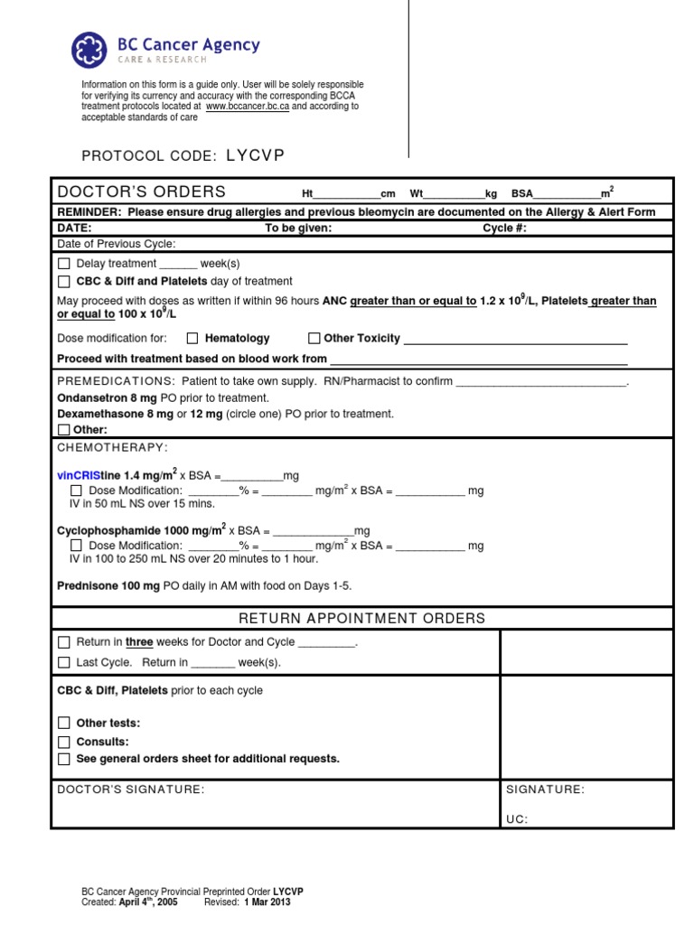LYCVP Chemotherapy Protocol Guide | PDF