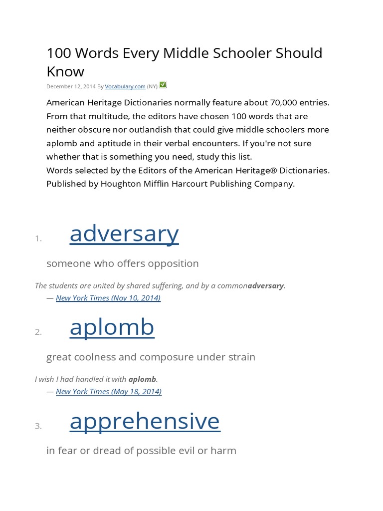 100 Words Every Middle Schooler Should Know