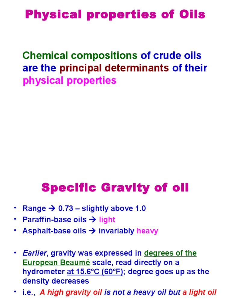 Physical Properties of Oils: Chemical Compositions | PDF | Petroleum ...