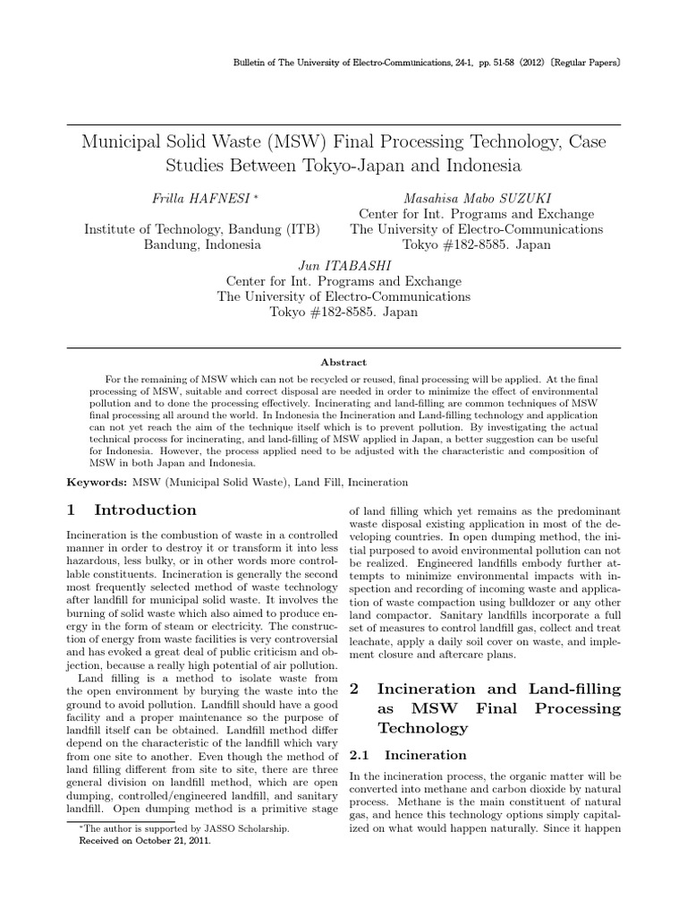 MSW Final Process Tech Between Japan and Ind | PDF | Incineration ...
