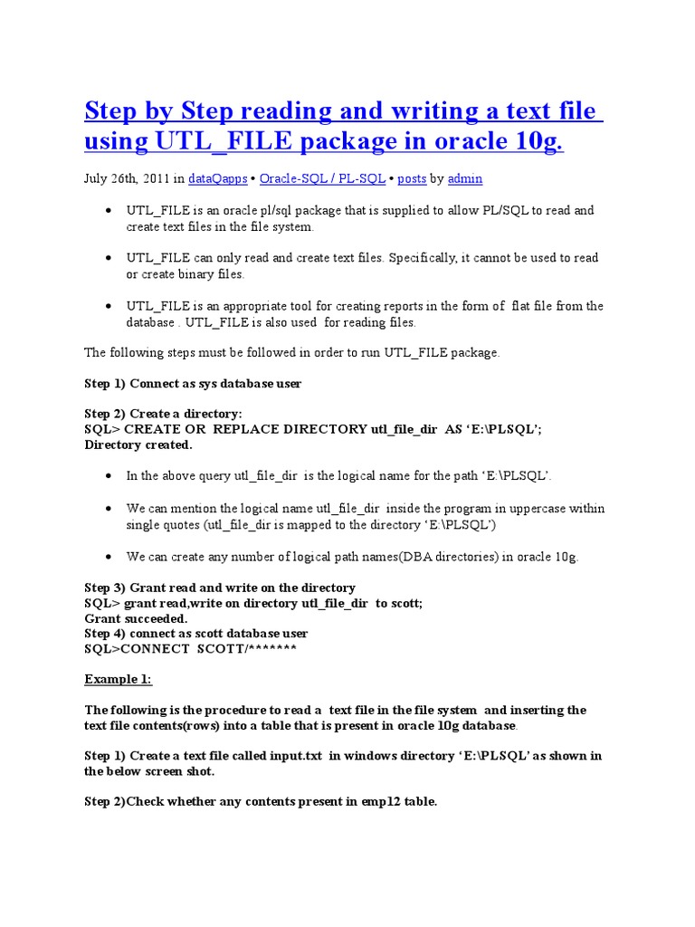 Step by Step Reading and Writing A Text File Using UTL | PDF | Oracle Database | Pl/Sql