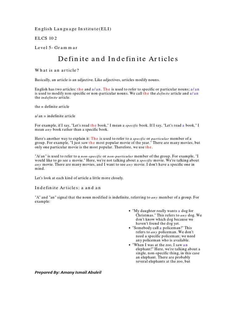 Articles in English Grammar Explained | PDF | Adjective | Noun