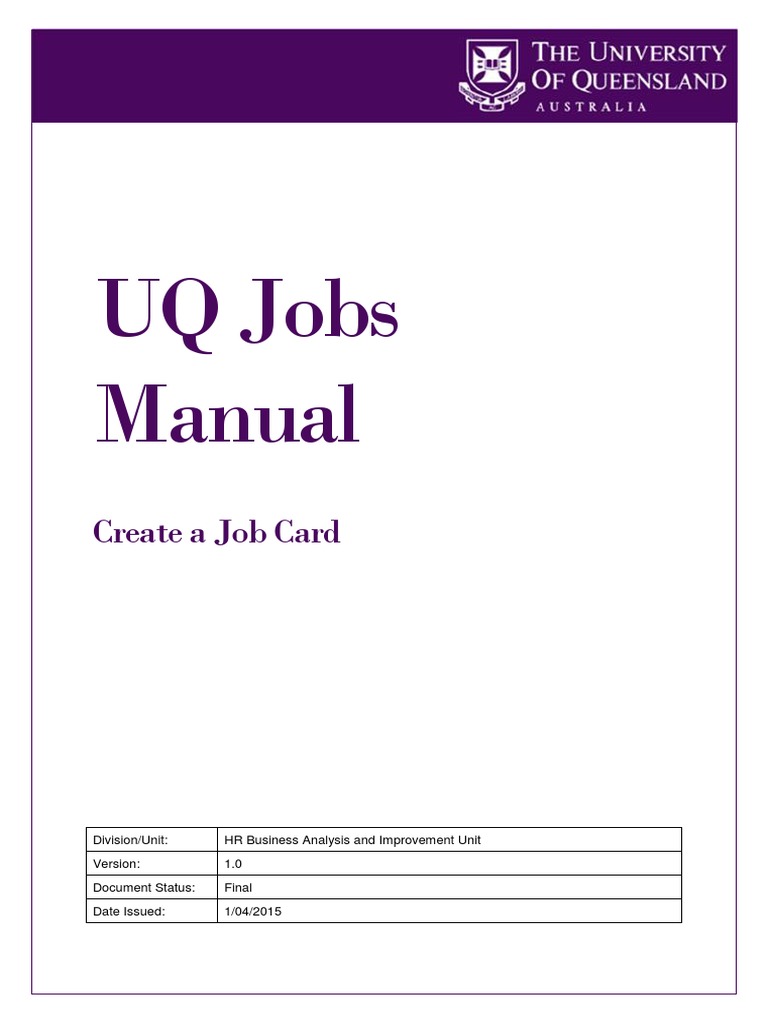 UQ Jobs Manual: Create A Job Card | PDF | Tab (Gui) | Recruitment