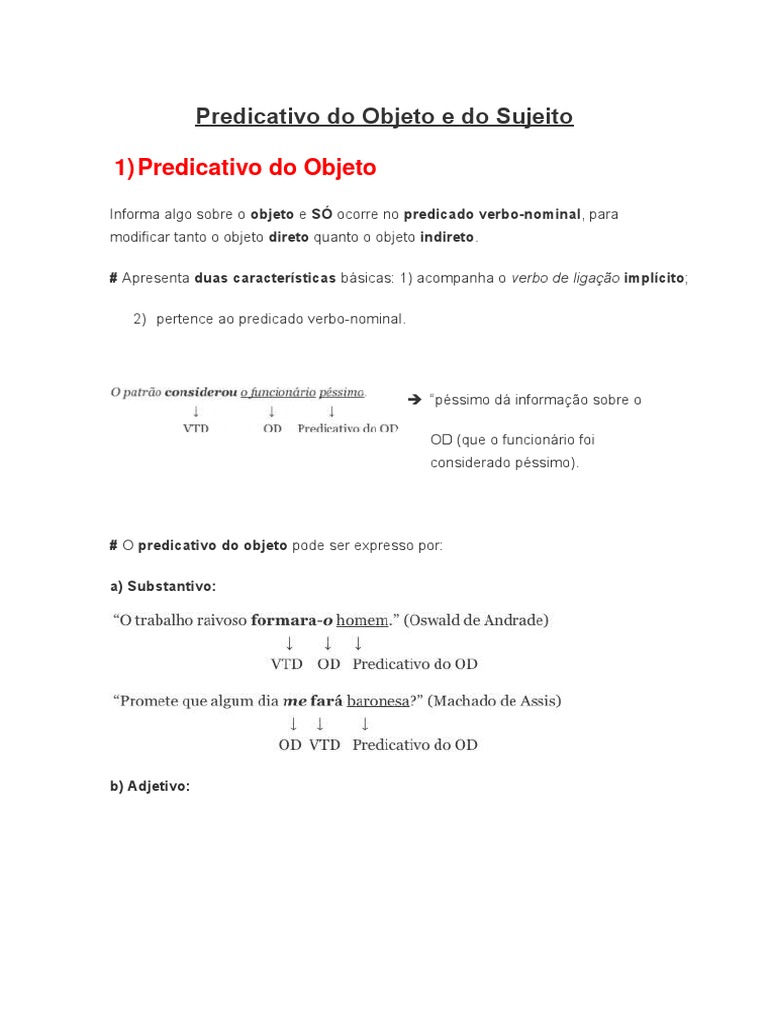 Predicativo Do Objeto e Do Sujeito | Predicado (Gramática) | Assunto (Gramática)