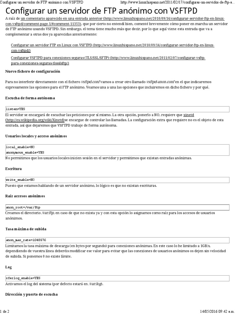 Configurar Un Servidor de FTP Anónimo Con VSFTPD | PDF | Archivo de computadora | Servidor ...