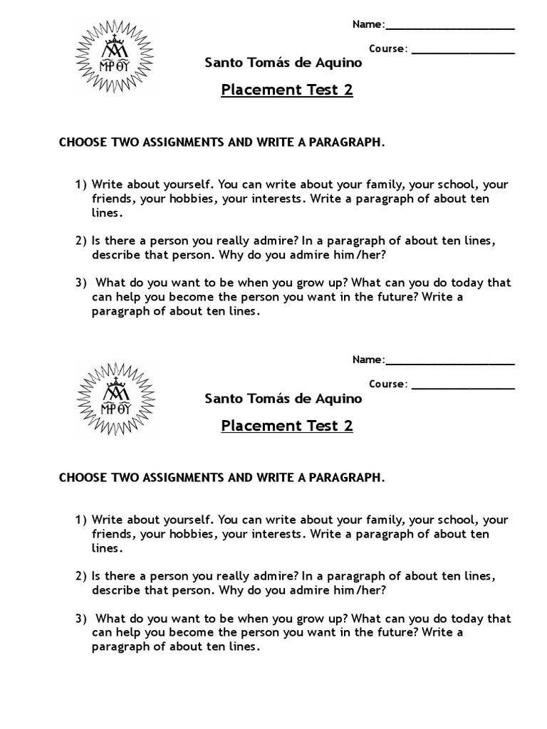 Writing Test Placement Test | PDF