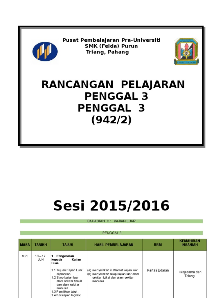 Rancangan Pengajaran Geografi STPM Penggal 3 Tahun 2016 | PDF