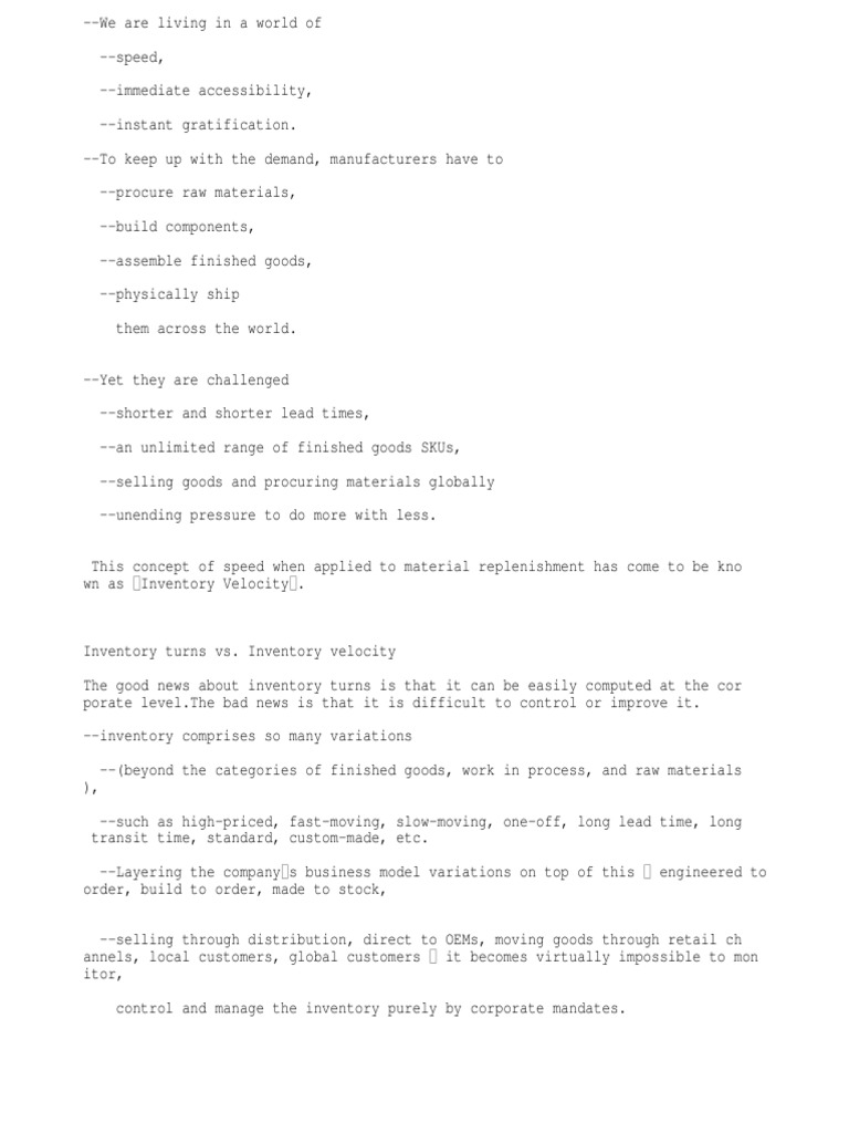 Inventory Velocity | PDF | Inventory | Supply Chain