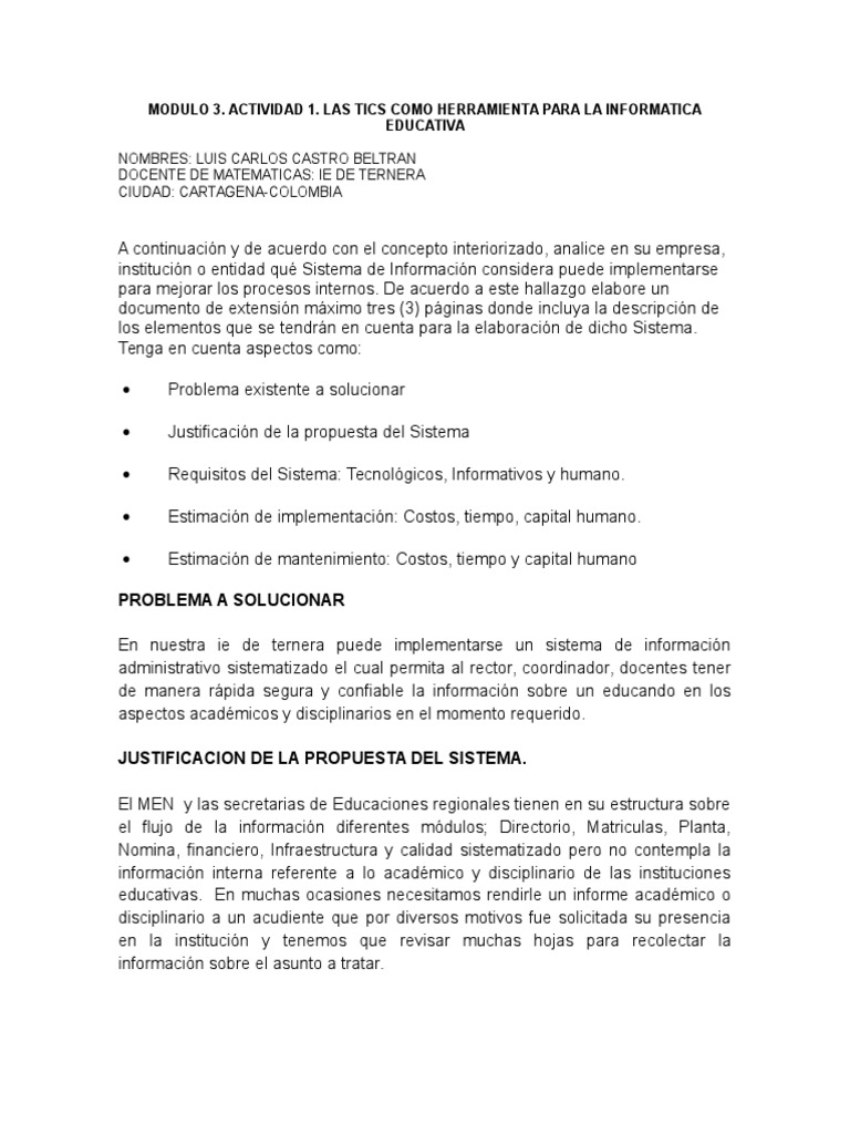 Modulo 3. Actividad 1. Las Tics Como Herramienta para La Informatica Educativa | PDF | Sistema ...