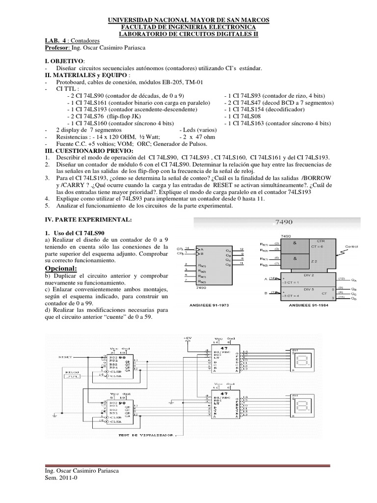 LAB 4 - Contadores 2011-0 (Prof. Casimiro) | PDF | Decimal codificado en binario | Puerta lógica