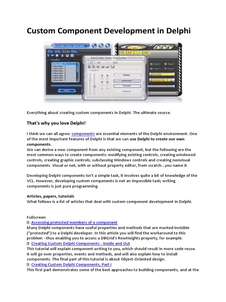 Custom Component Development In Delphi Pdf Constructor Object Oriented Programming