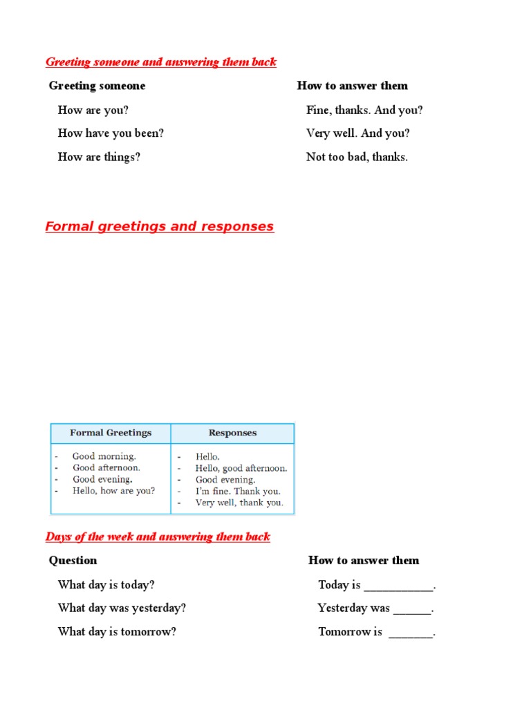 Greeting and Response Guide | PDF | Self-Improvement | Wellness