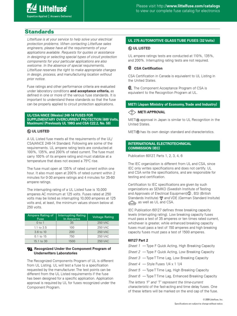 Standards: CSA Certification | PDF | Fuse (Electrical) | Volt
