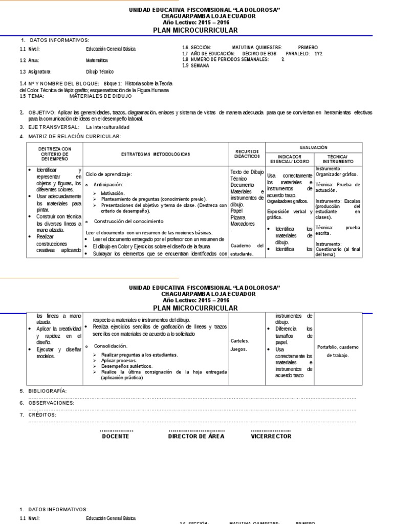 Plan de Dibujo Décimo Egb | PDF | Dibujo | Cuestionario