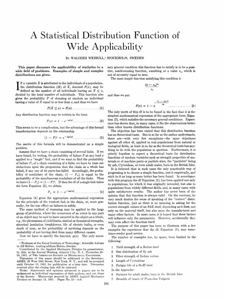 Weibull ASME Paper 1951 | PDF | Function (Mathematics) | Probability ...
