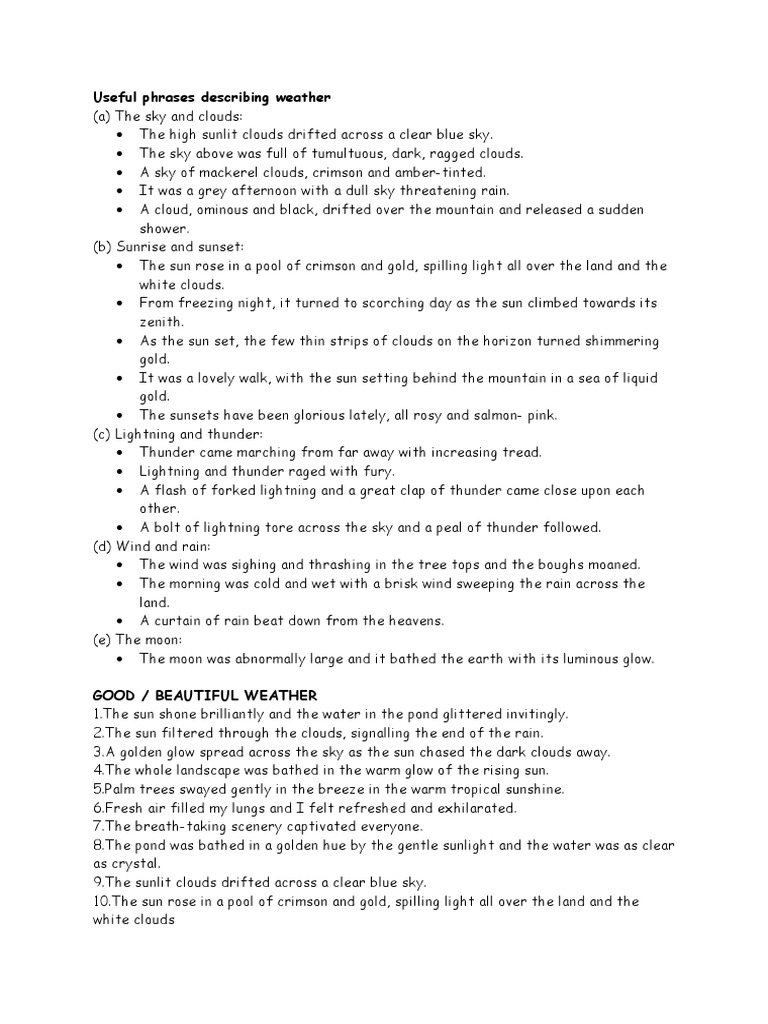 Useful Phrases Describing Weather | PDF | Sky | Earth Phenomena