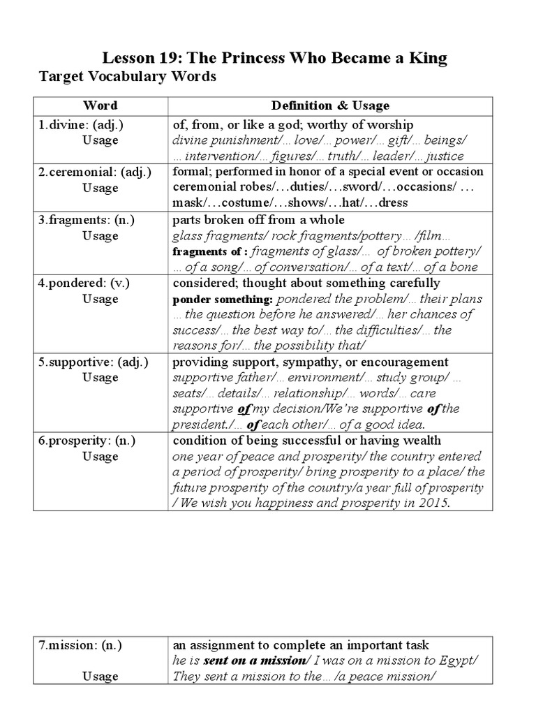 Princess Becomes King: Vocabulary Lesson | PDF | Foreign Language Studies