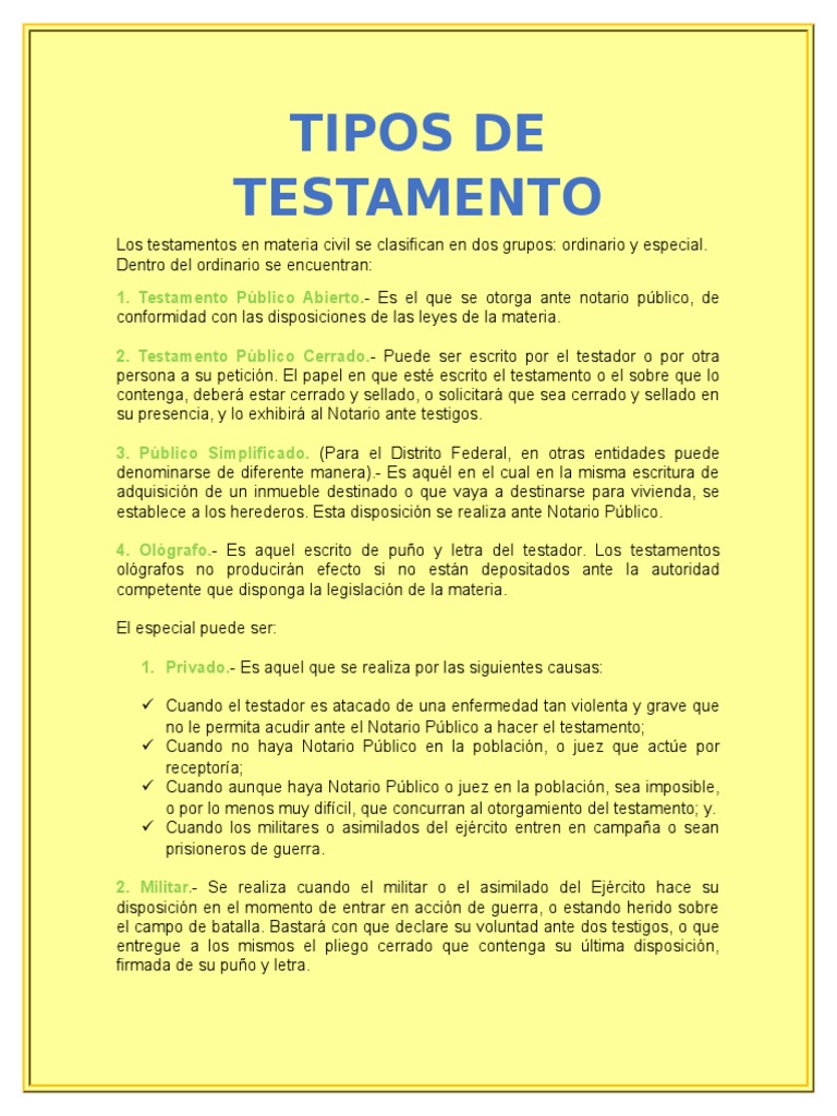 Tipos de Testamentos | PDF | Voluntad y testamento | Justicia