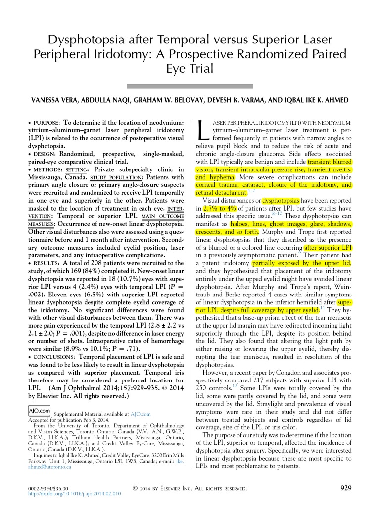 Dysphotopsia After Temporal Versus Superior Laser Peripheral Iridotomy ...