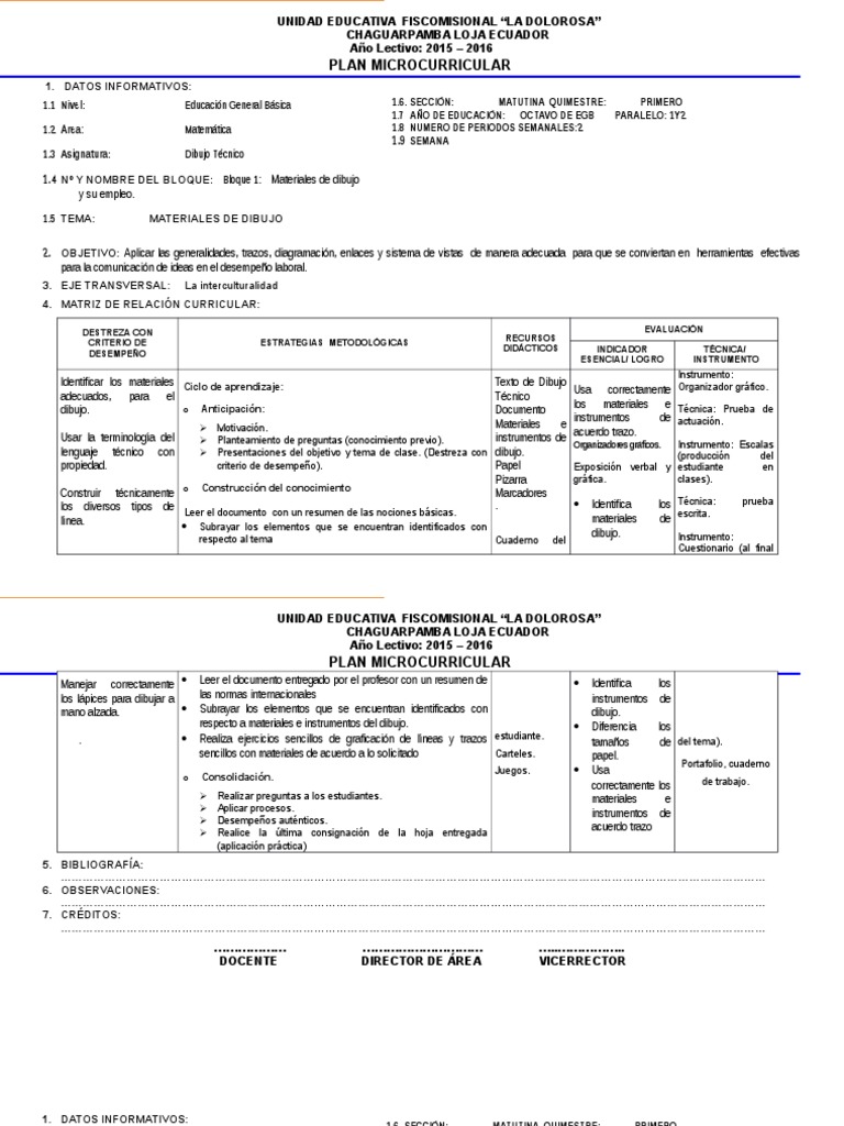 Plan de Dibujo Octavo Egb | PDF | Dibujo | Cuestionario