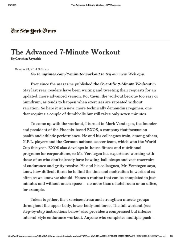 The Advanced 7-Minute Workout - NYTimes | PDF | Physical Exercise ...