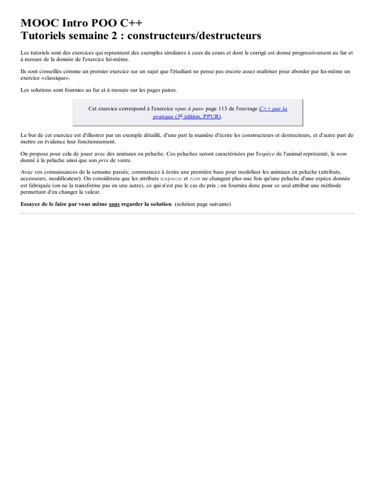 MOOC C++ : Constructeurs et Destructeurs | PDF | C ++ | Programmation informatique