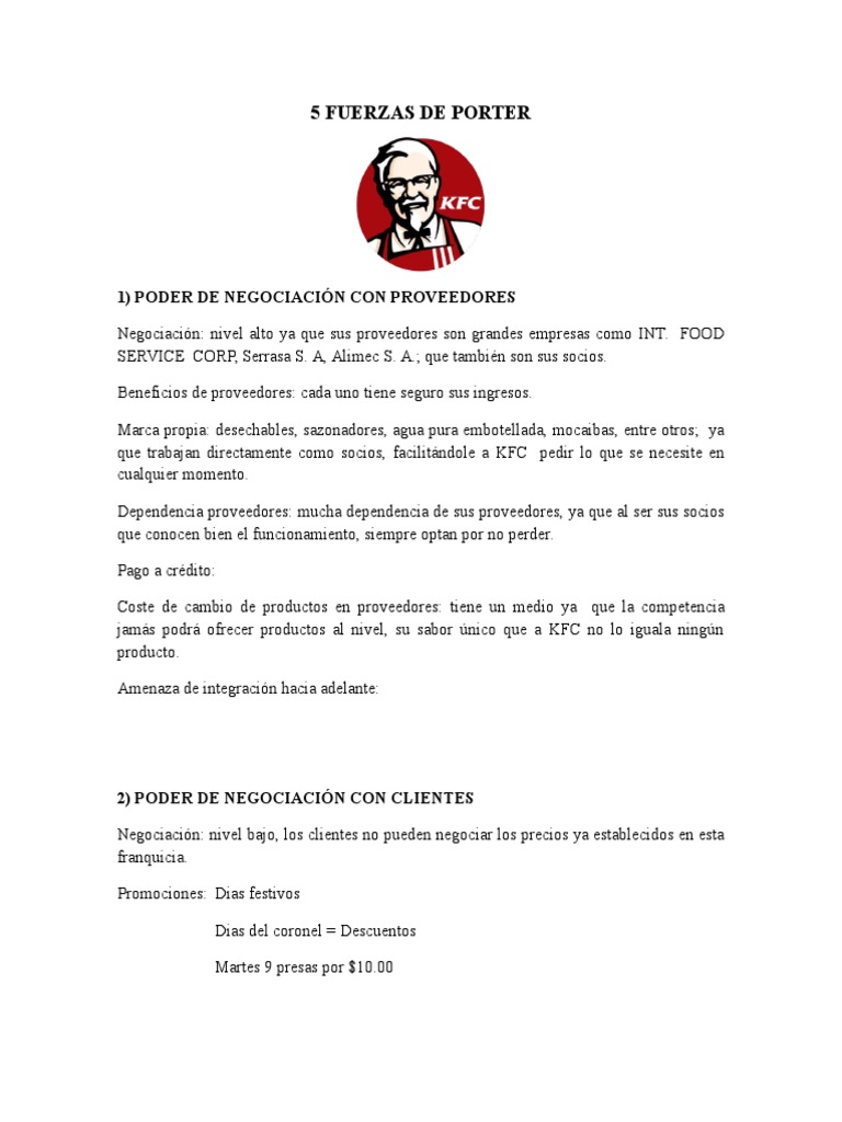 5 Fuerzas de Porter KFC | PDF | Marca | Publicidad