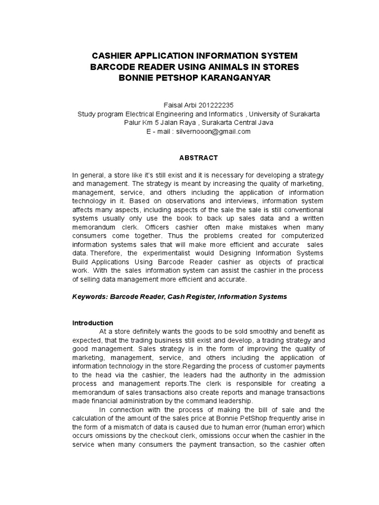 Cashier Application Information System | PDF | Barcode | Universal ...