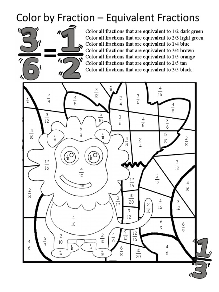 Color by Fractions - Equivalent - Lion | PDF