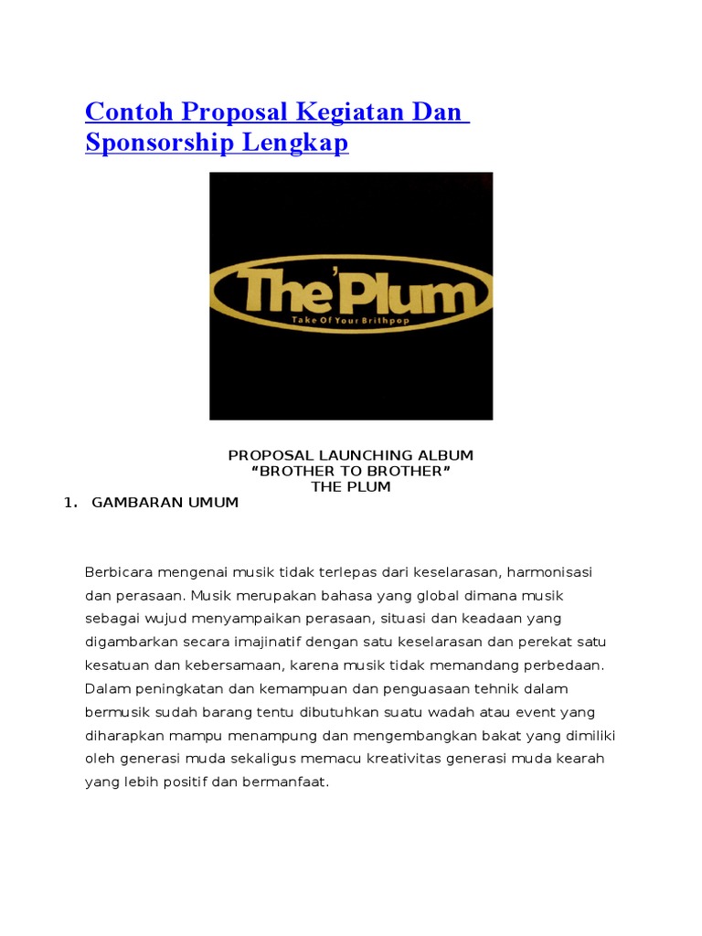 Contoh Proposal Kegiatan Dan Sponsorship Lengkap | PDF