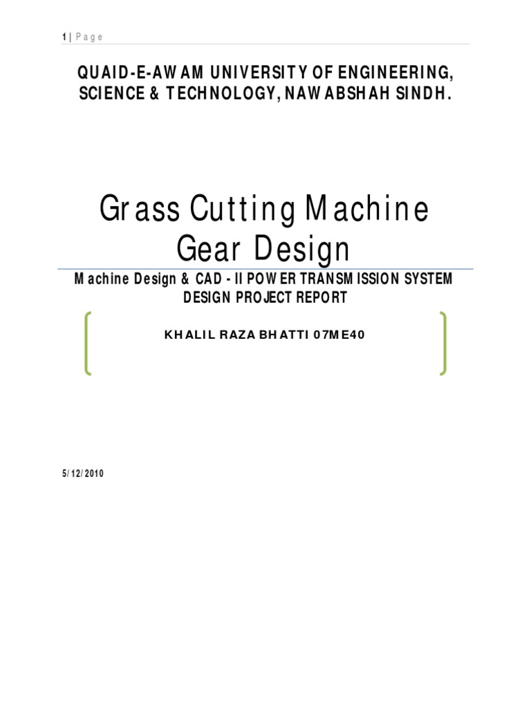 Grass Cutting Machine Gear Design | PDF | Gear | Transmission (Mechanics)