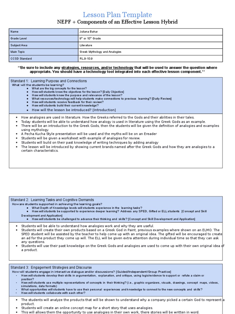 Greek Mythology Analogy Lesson Plan | PDF | Analogy | Communication