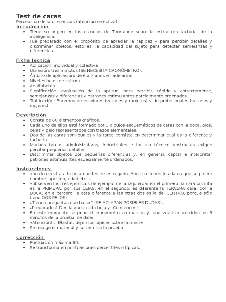 Test de Caras | PDF | Espectro autista | Discapacidad intelectual