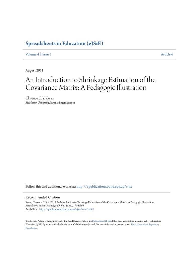 Shrinkage Estimation Of The Covariance Matrix Pdf Covariance Matrix