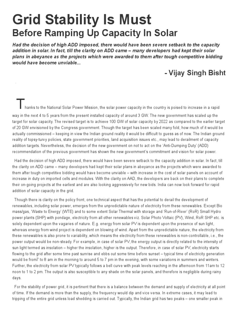 Solar Power's Impact on Grid Stability | PDF | Power Station | Solar Energy