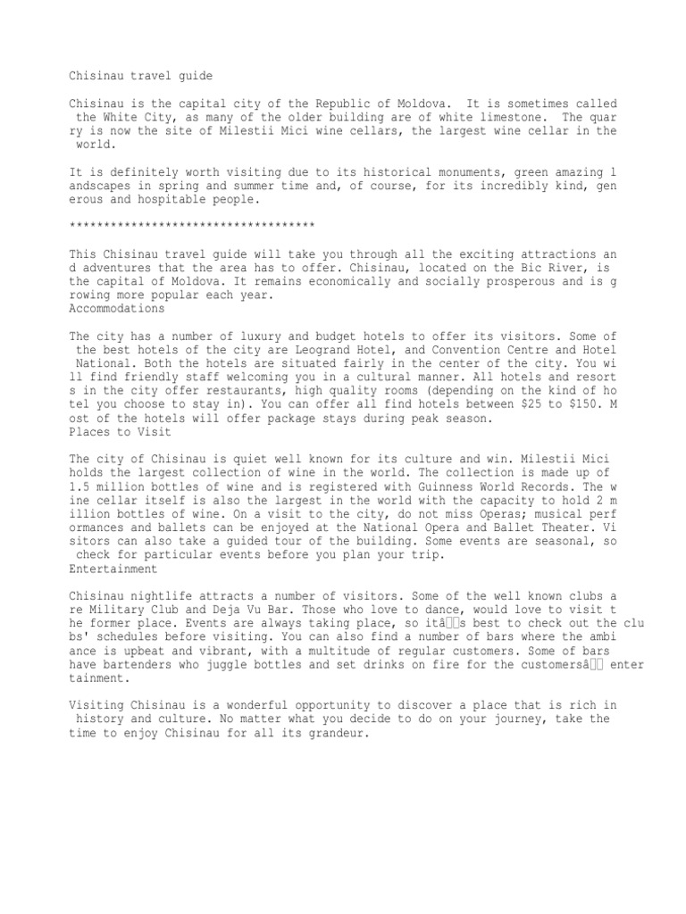 Chisinau Moldova Travel Guide Pdf Hotel Tourism