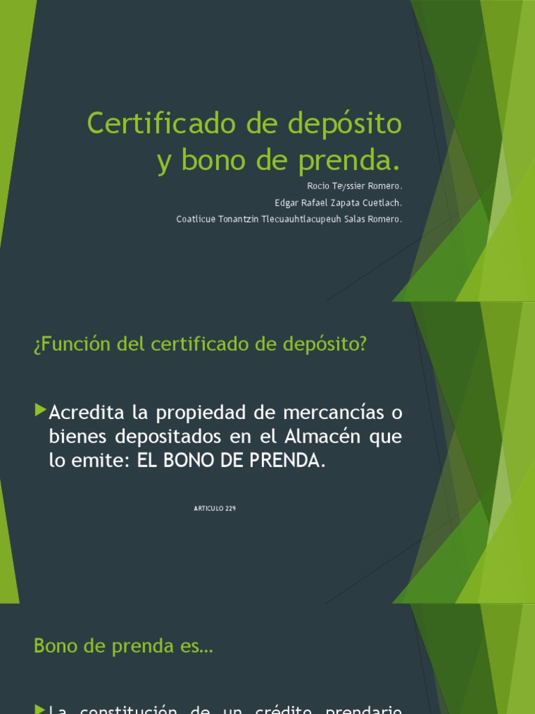 Certificado De Depósito Y Bono De Prenda Pdf Certificado De
