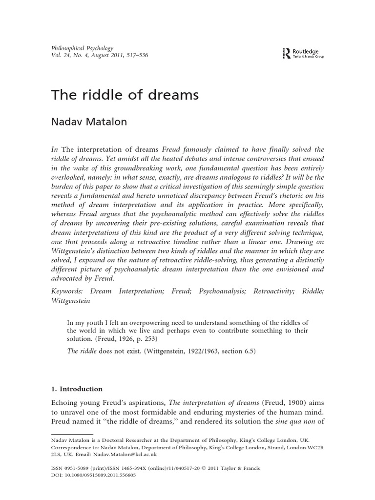 The Riddle of Dreams. Nadav Matalon | PDF | Dream Interpretation ...